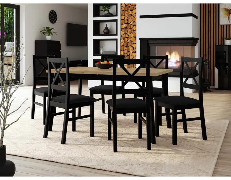 Stůl se 6 židlemi - AL43, Barva dřeva: dub grandson - L, Potah: Zetta 300, Barvy nožiček: černá
