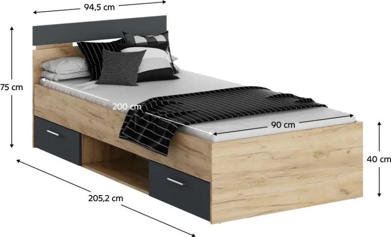 Postel MICHIGAN NEW 90x200, dub artisan/grafit, Kondela 0000373275