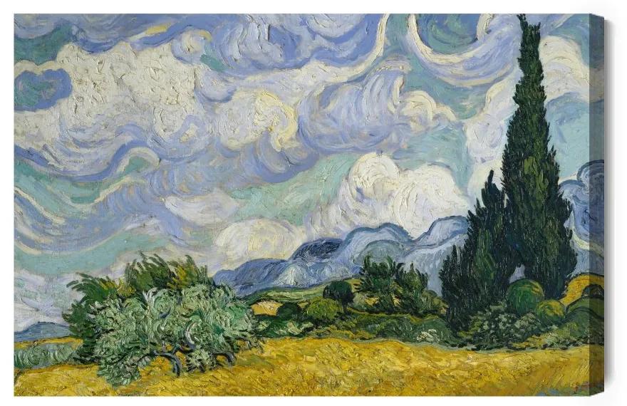 Obraz Vincent Van Gogh &amp;quot;Pšeničné Pole S Cypřiši&amp;quot; Reprodukce Nedostatek Nedostatek Plátno Canvas 40x30