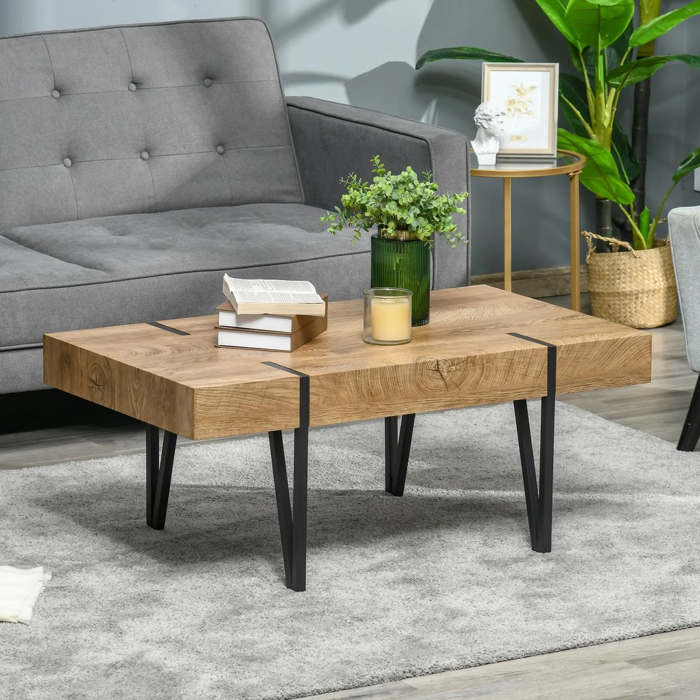 HOMCOM Konferenční stolek Odkládací stolek 105 x 60 x 42 cm s nastavitelnými podnožemi, industriální design, vyrobeno z MDF a kovu, přírodní dřevo | …