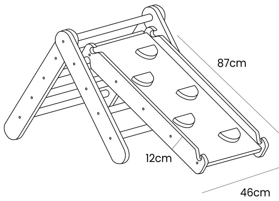 Šedý pikler trojúhelník z borovicového dřeva 46x87x60 cm Montessori – Meowbaby