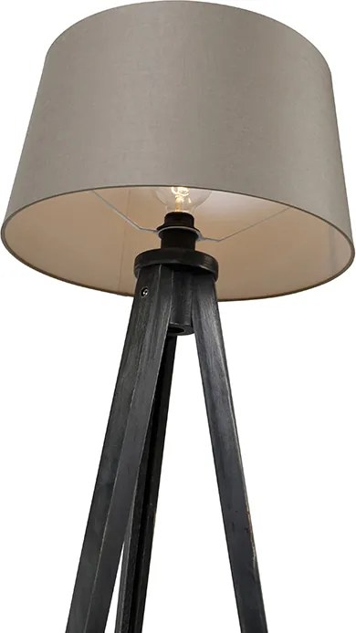 Stojací lampa se třemi nohami černá s lněným stínítkem taupe 45 cm - Tripod Classic