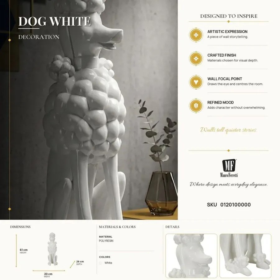 Dekorativní soška Dog 61 cm bílá
