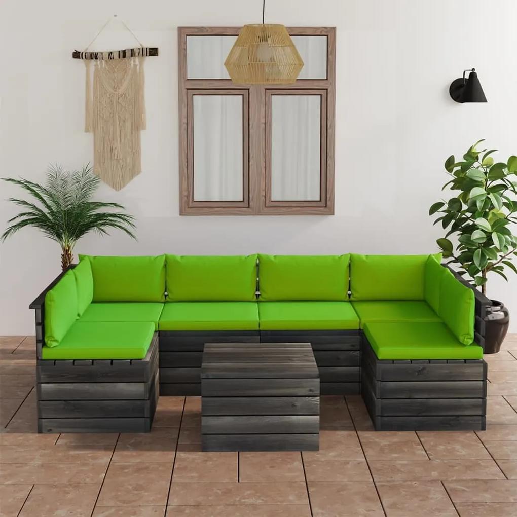 vidaXL 7dílná zahradní sedací souprava z palet + podušky borové dřevo [3061990] Barva: Jasně zelená