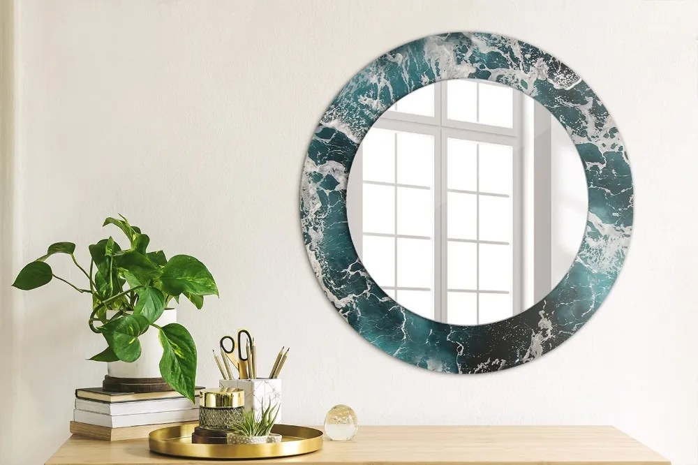 Kulaté zrcadlo tištěný rám Turbulentní moře fi 50 cm