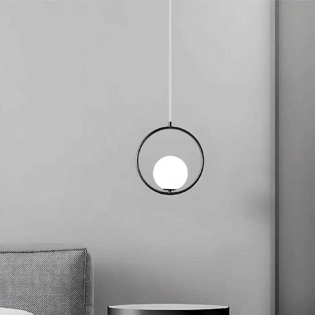 Toolight Toolight, stropní závěsné svítidlo, bílá skleněná koule, 1xE27, G110-1W, bílá-černá, OSW-09735