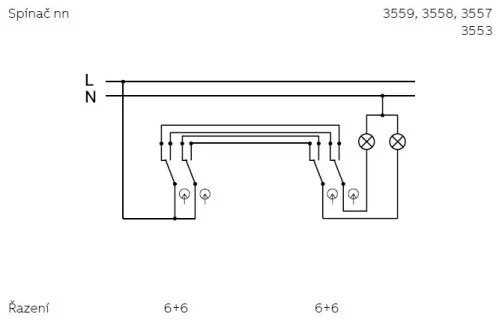 ABB Classic vypínač č.6+6 dvojitý jasně bílá 3553-52289 B1