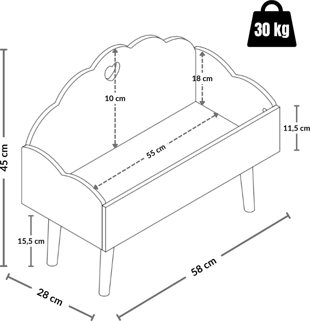 Truhla na hračky s motivem obláčku NUVU, 55 x 45 x 28 cm