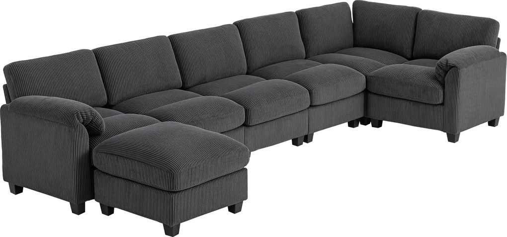HOMCOM U-tvarovaná rohová sedací souprava, 292×224 cm — kordurový potah, kapsové pružiny, odnímatelný taburet | Aosom