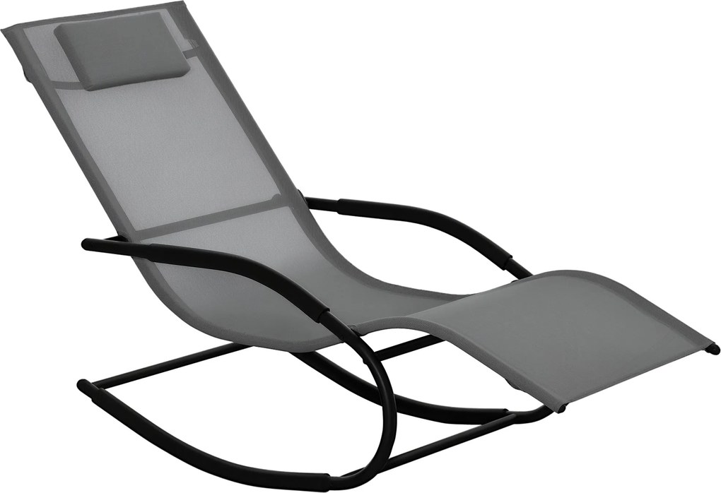 Ergonomická houpačka Outsunny s pozinkovaným kovovým rámem a textilénovou opěrkou hlavy 63 Š x 160 H x 88 V cm, šedá | Aosom