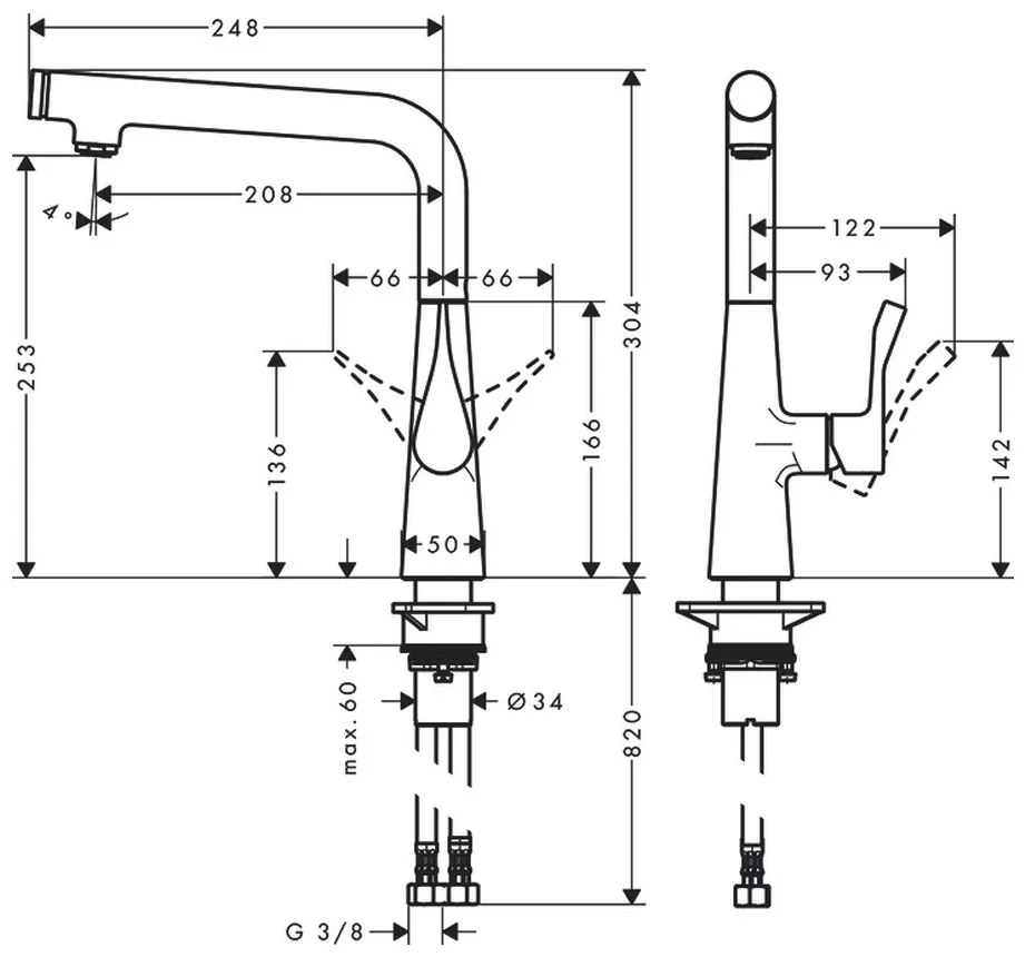 Hansgrohe Metris Select, páková dřezová baterie 260, vzhled nerezový 14847800