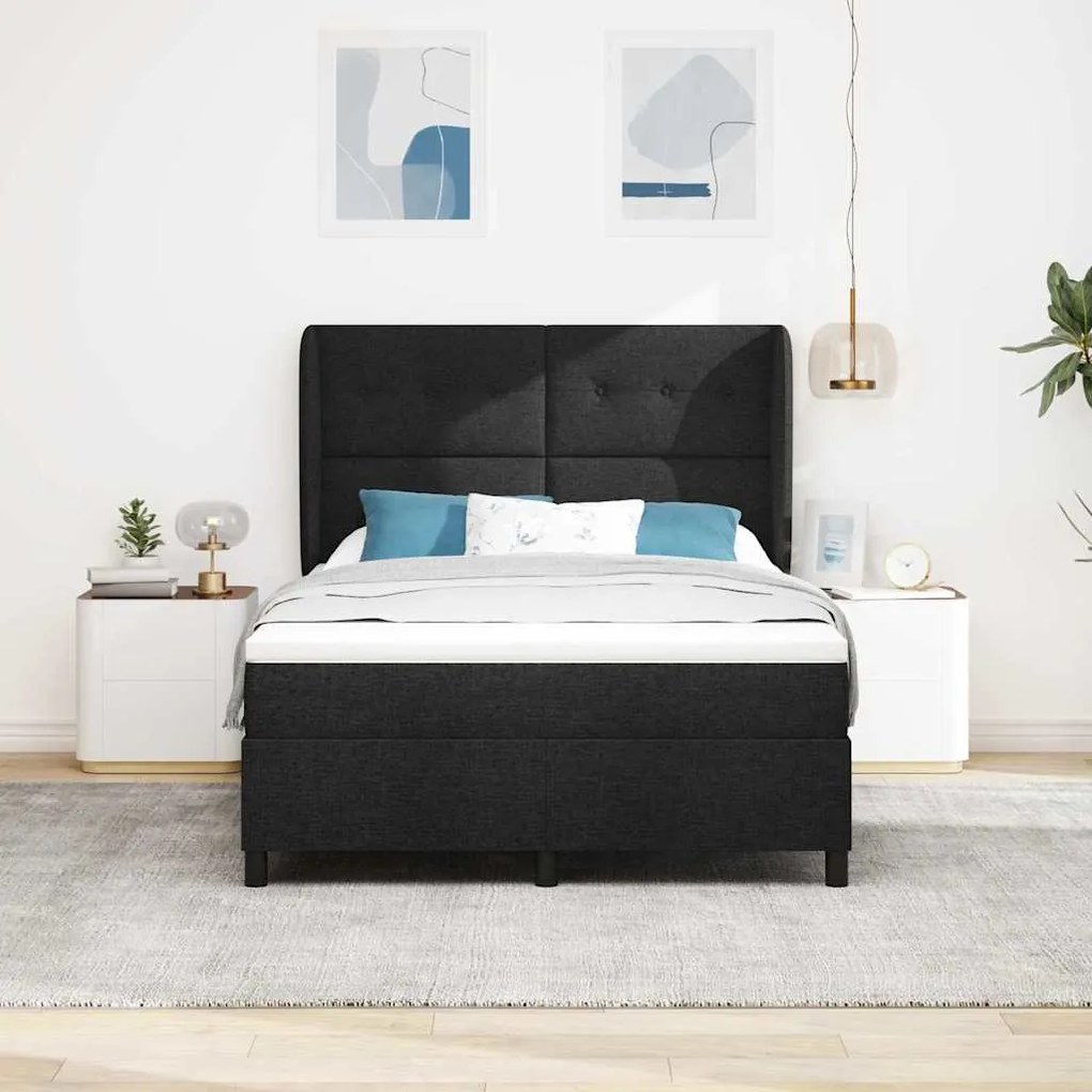 Postel s boxspringem s čelo Černá 140 x 190 cm textil 3340559