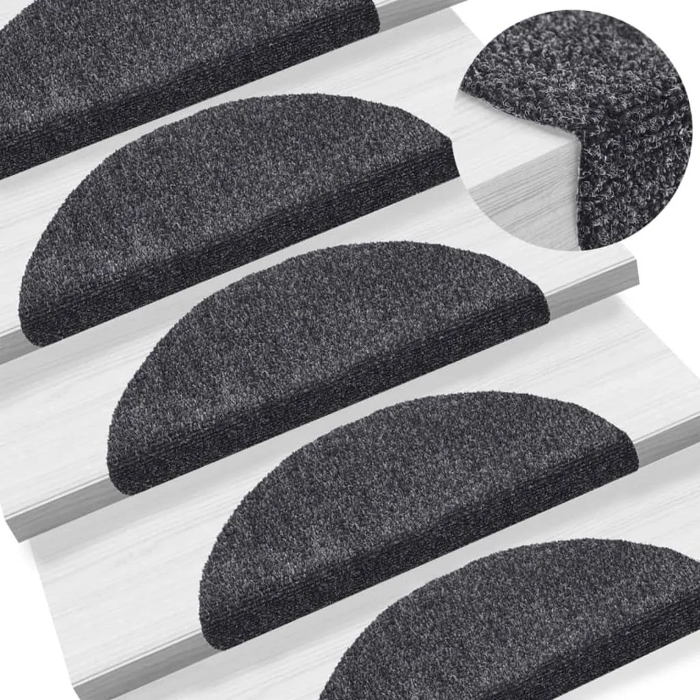 Schodové rohože samolepicí 15 ks 56 x 17 x 3 cm tmavě šedé, půlkulaté 132691