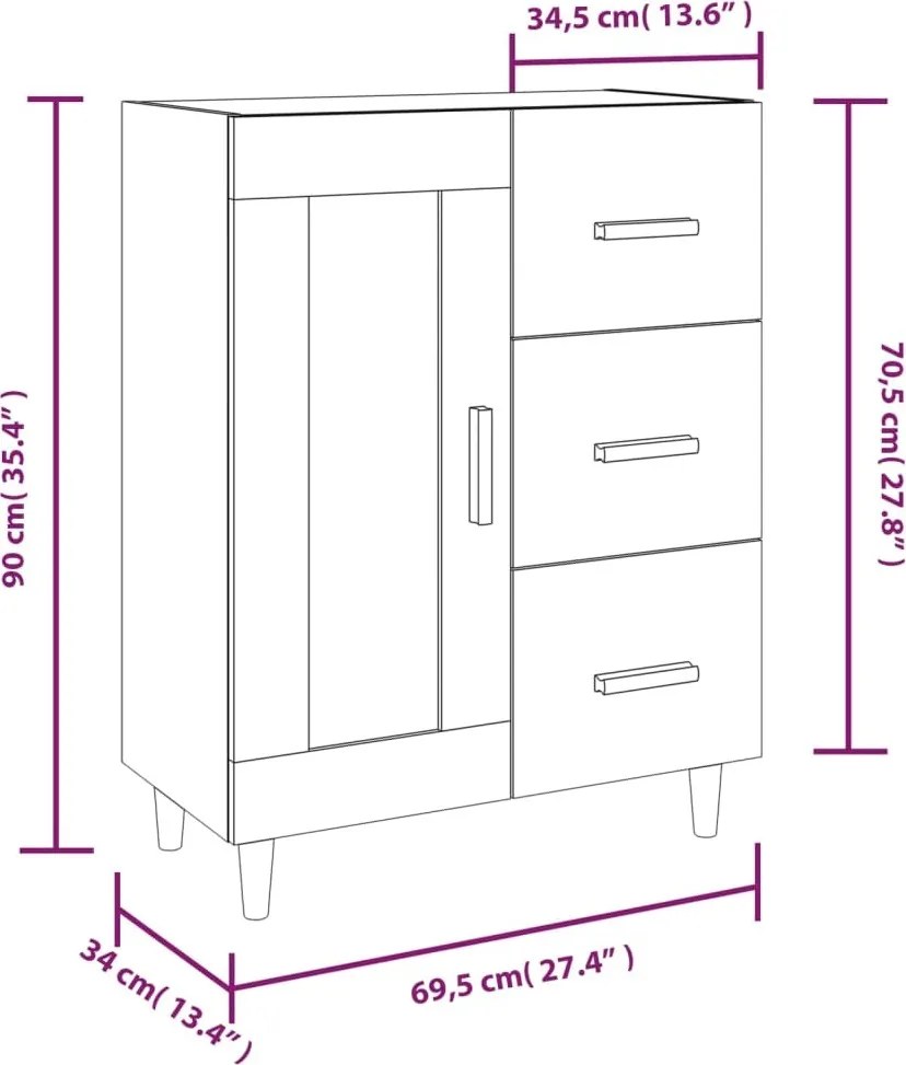 vidaXL Příborník 69,5 x 34 x 90 cm kompozitní dřevo [812225] Barva: bílá s vysokým leskem