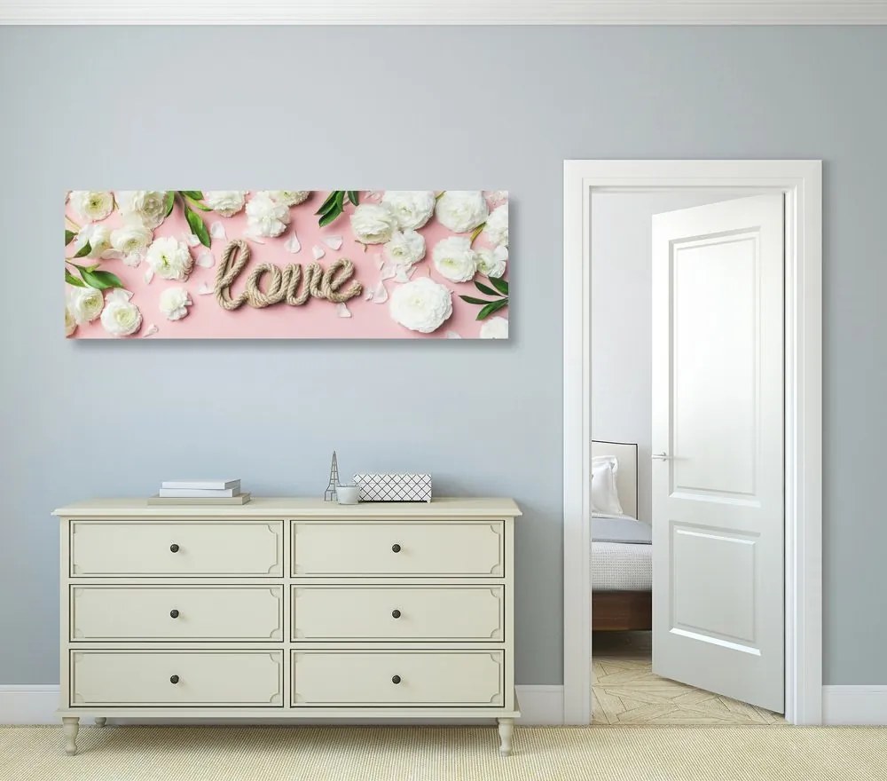 Obraz s nápisem Love v romantickém provedení - 135x45 cm