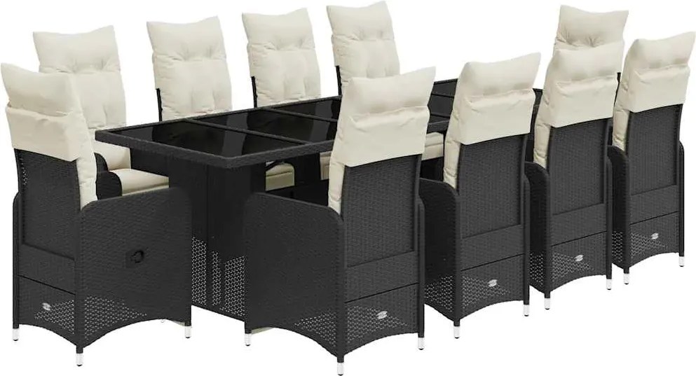 11dílný zahradní bistro set s poduškami černý polyratan 3277292