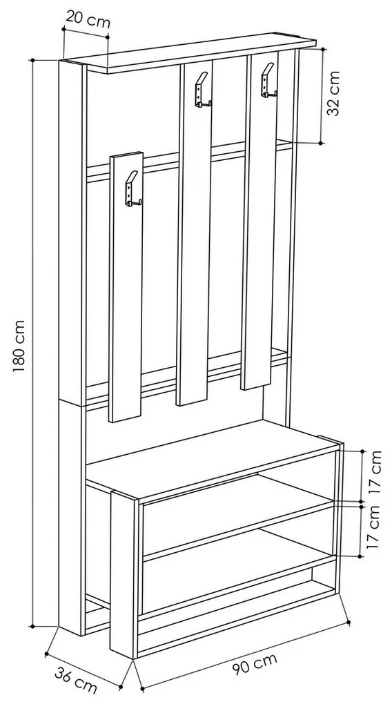 Nástěnný věšák s botníkem Chester White and Oak