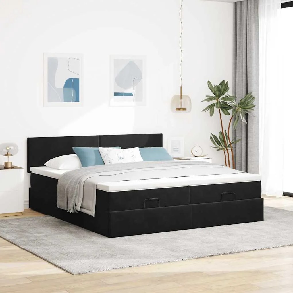 Osmanský rám postele s matracíes černá 180x200cm samet 3312058