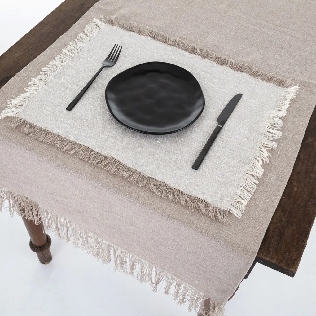 Tom Linen stolní běžec s třásněmi Warsa Oatmeal 65x140