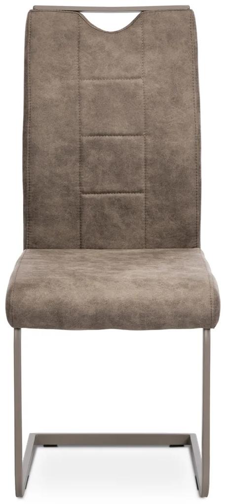 AUTRONIC Jídelní židle, lanýžová látka v dekoru vintage kůže, kov-lanýž.lak