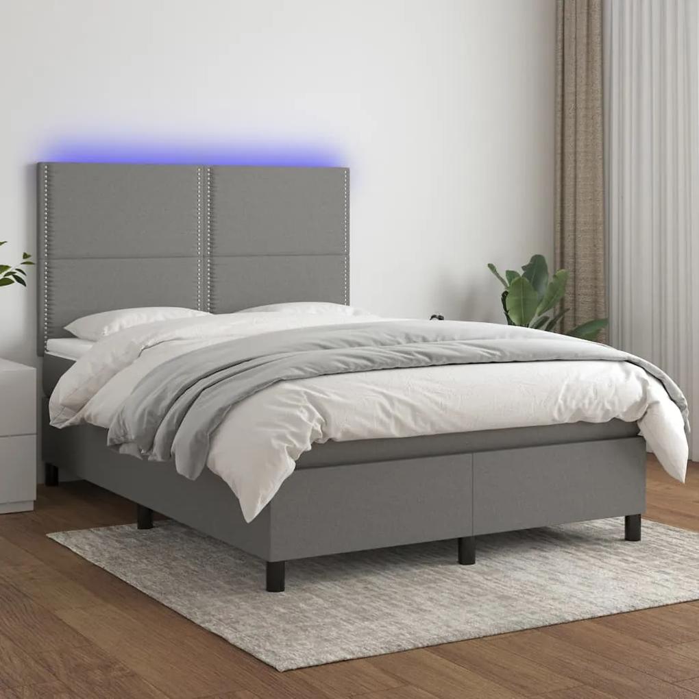 Box spring postel s matrací a LED tmavě šedá 140x190 cm textil,  3134790