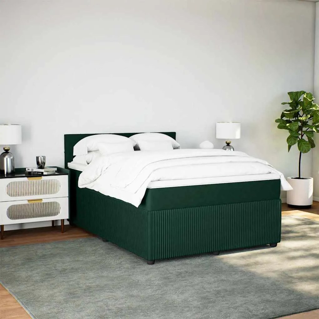 Box spring postel s matrací tmavě zelená 160x200 cm samet 3287785