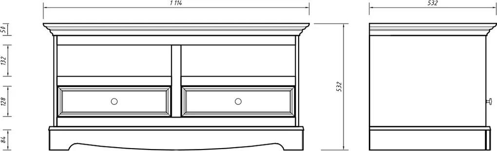 Bílý nábytek TV stolek Belluno Elegante - malý, bílá, masiv, borovice