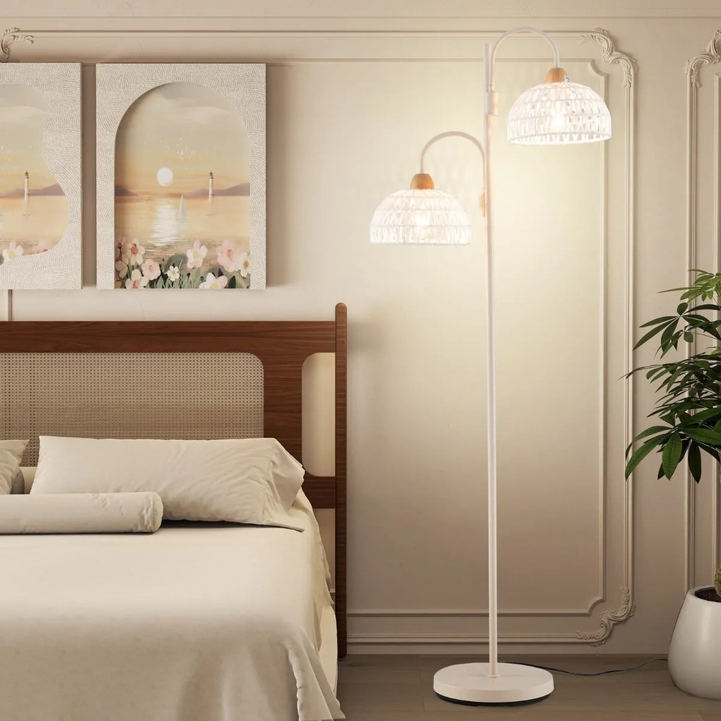 Costway Stojací lampa se 2 světly a nožním spínačem otočná stromová lampa o 350°