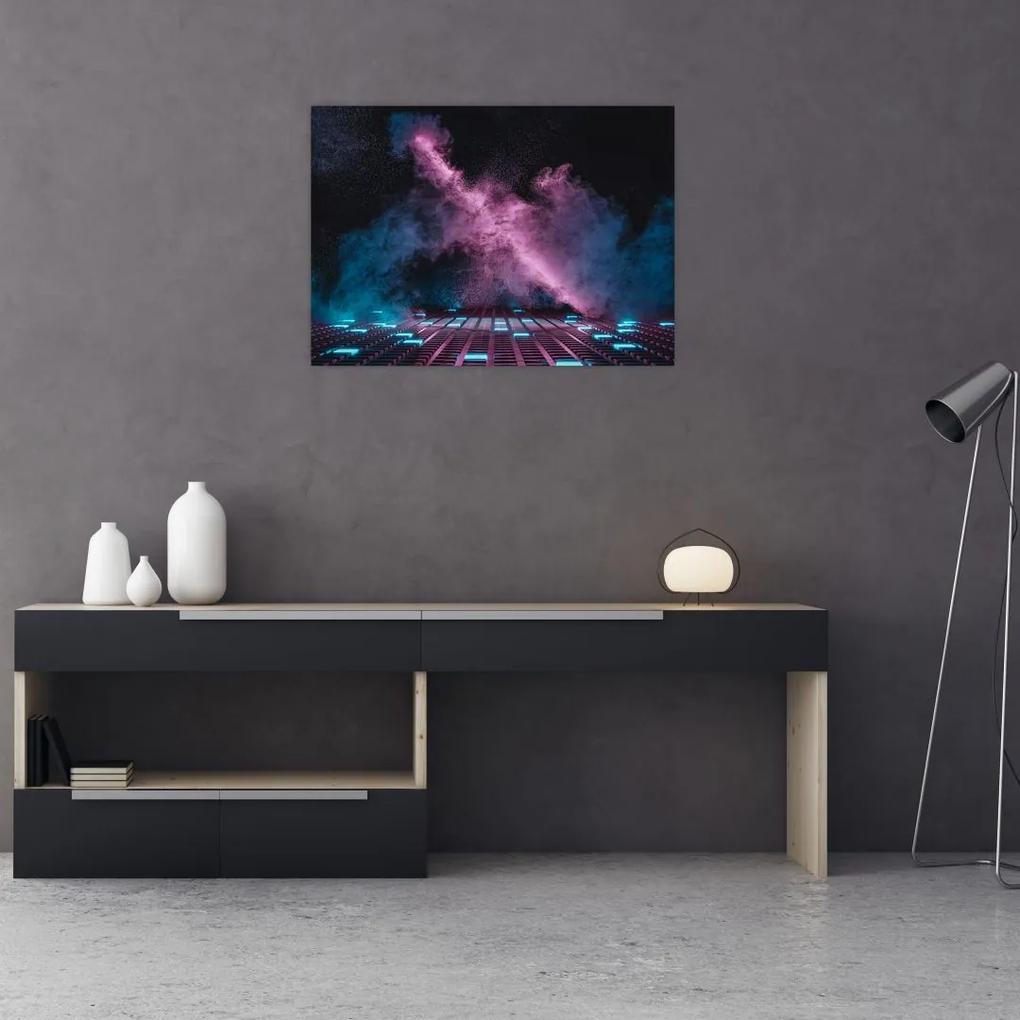 Skleněný obraz - Růžovo-modrý kouř (70x50 cm)