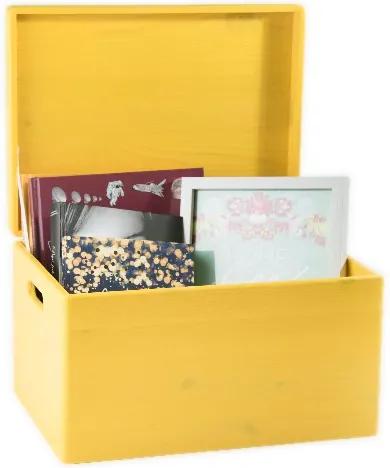 Dřevobox Dřevěný box s víkem 40x30x23 cm - žlutý