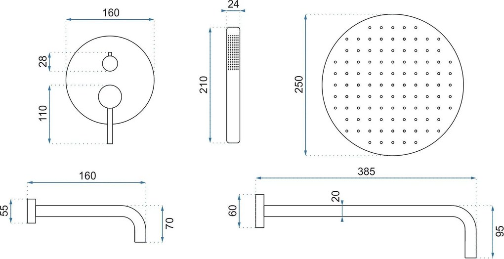 Rea Lungo, podomítková sprchová souprava s vanovou výlevkou + box, měděná lesklá, REA-P7998