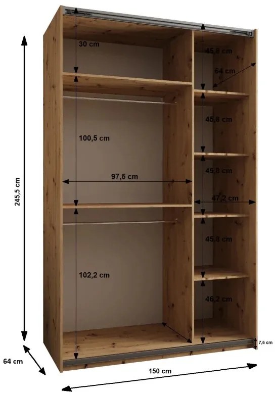 Dvoudveřová skříň SAMARA 1 - 150 cm, černá / dub artisan / černá