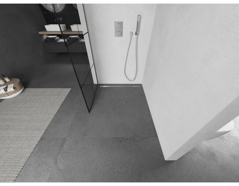 Mexen Kioto, sprchová zástěna Walk-In 70 x 200 cm, 8mm čiré sklo černý vzor, ​​broušená ocel profil, 800-070-101-97-77