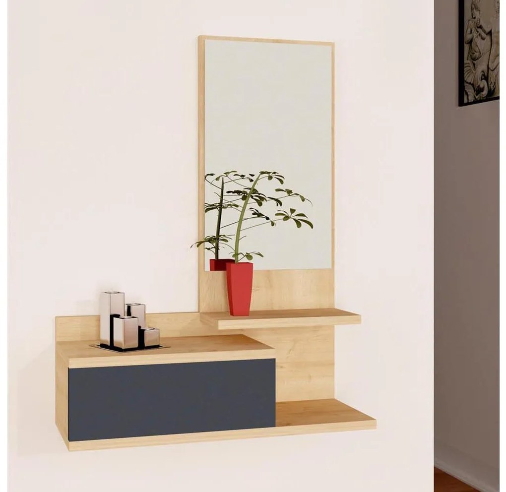 Asir Nástěnná police se zrcadlem ROZELLA 90x60 cm béžová/antracit 550ARN1302
