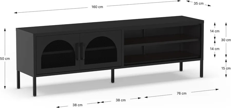 Černý TV stolek 160x50 cm Diora – Marckeric
