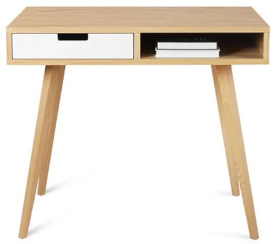 Benlemi Moderní dřevěný psací stůl se šuplíkem LEA 90 cm bílý Strana: Vlevo, Kvalita dřeva: 2. Kombinace dubového masivu a dýhované DTD desky