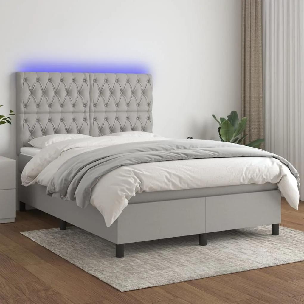 Box spring postel s matrací a LED světle šedá 140x200 cm textil,  3135117