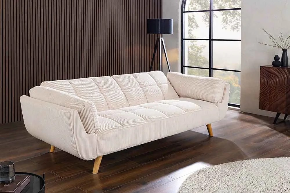 Designová rozkládací pohovka Bailey 215 cm béžový manšestr