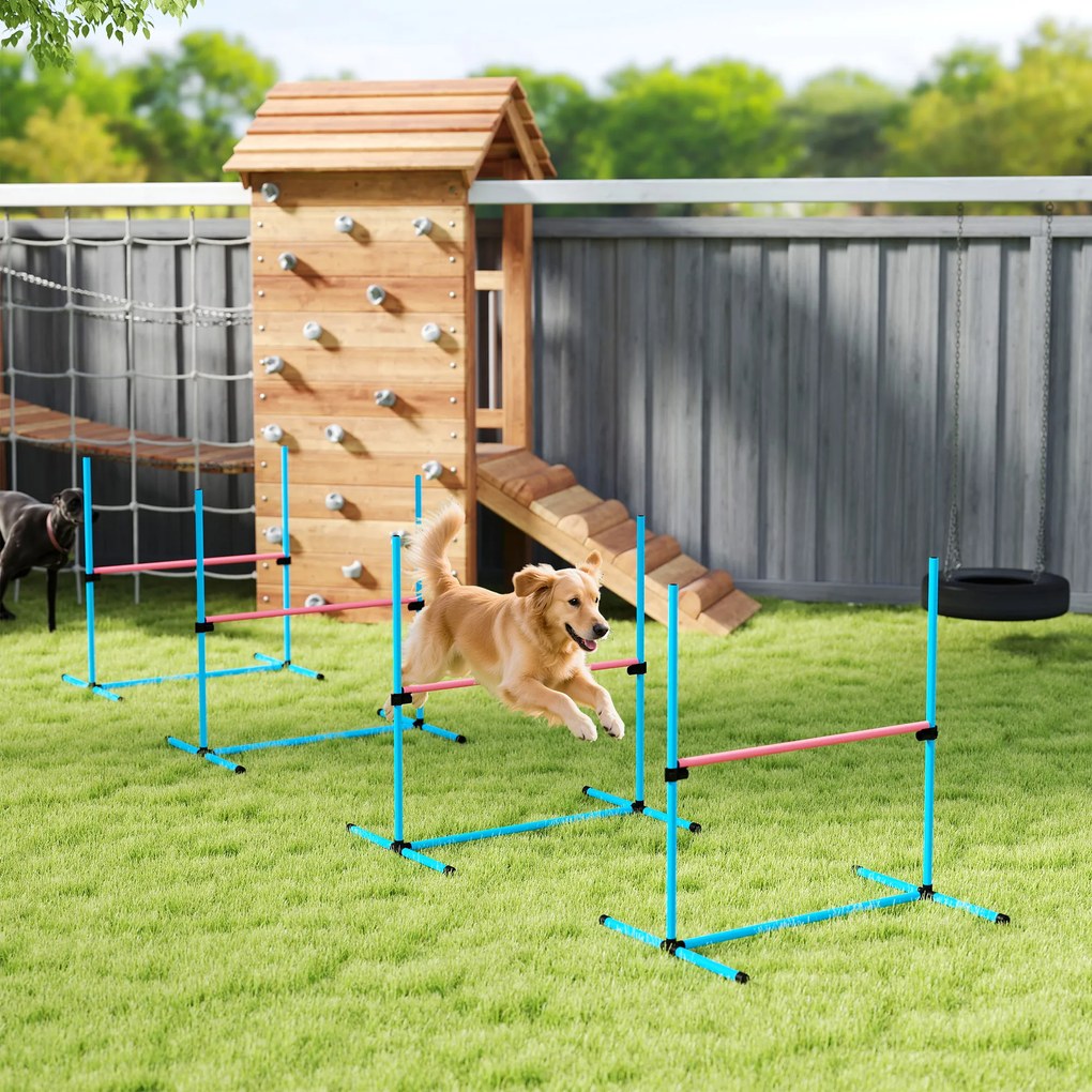 PawHut Agility set pro psy 4dílné výškově nastavitelné agility vybavení se 4 překážkami Přepravní taška 99 x 65 x 94 cm Světle modrá barva