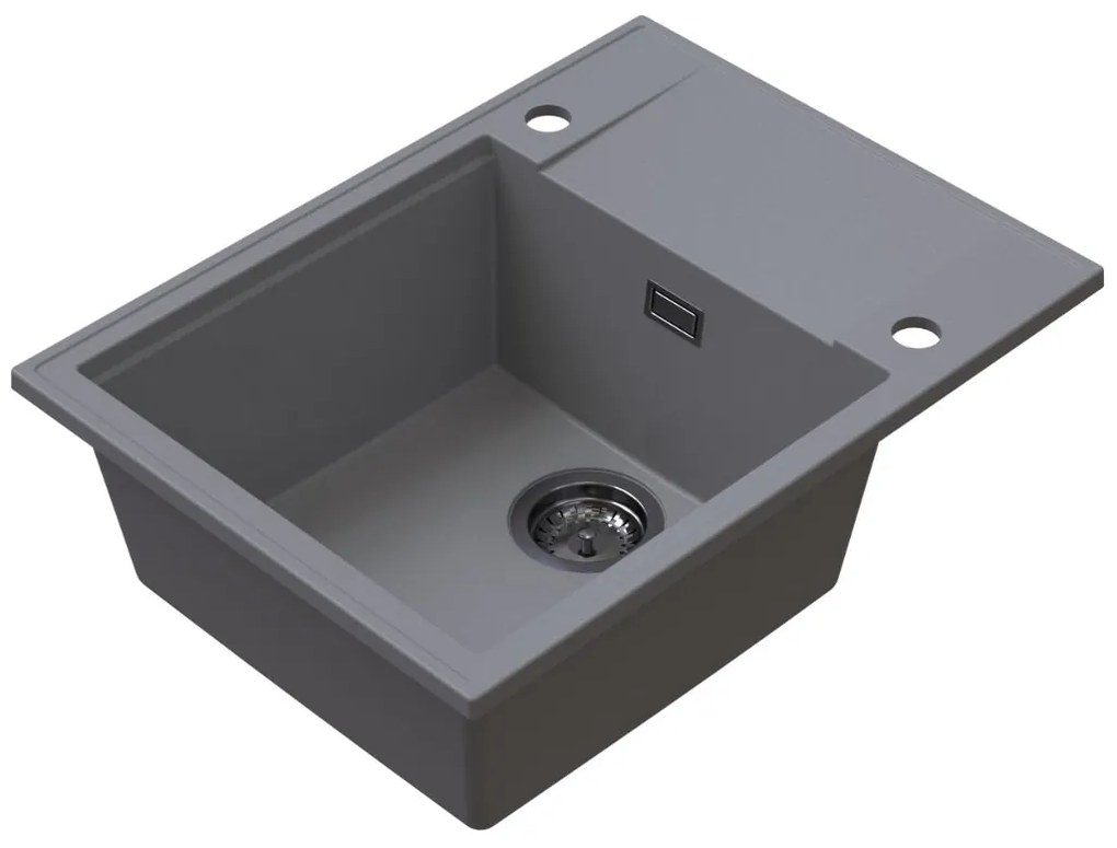 Sink Quality Sink55, kuchyňský granitový dřez 620x460x215 mm + grafitový sifon, šedá, SKQ-SINK.D.1KKO.XB