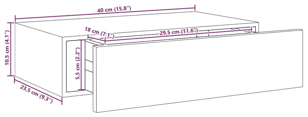 vidaXL Marketos Nástěnné police se zásuvkou 2 ks dub a bílé 40x23,5x10 cm MDF