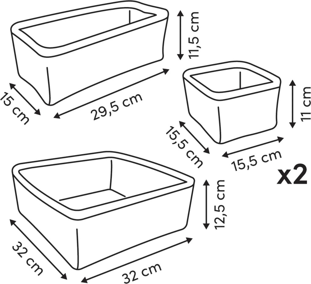 Sada 4 textilních košů BOUCLETTE, 15,5 x 15,5 x 11 cm - bílý