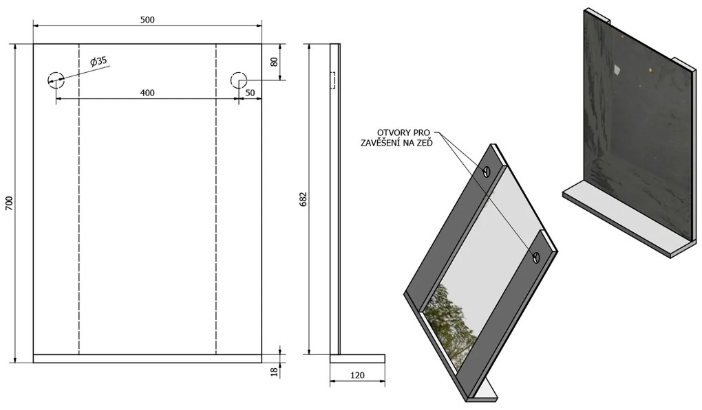 Aqualine BETA zrcadlo s policí 50x70x12cm - 57396