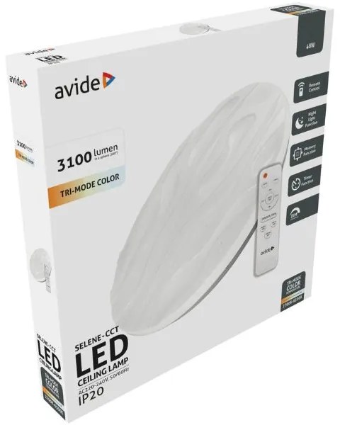 Prémiové led stropní svítidlo Avide Selene XL 49cm 48W 3100lm CCT dálkové ovládání, 3 roky