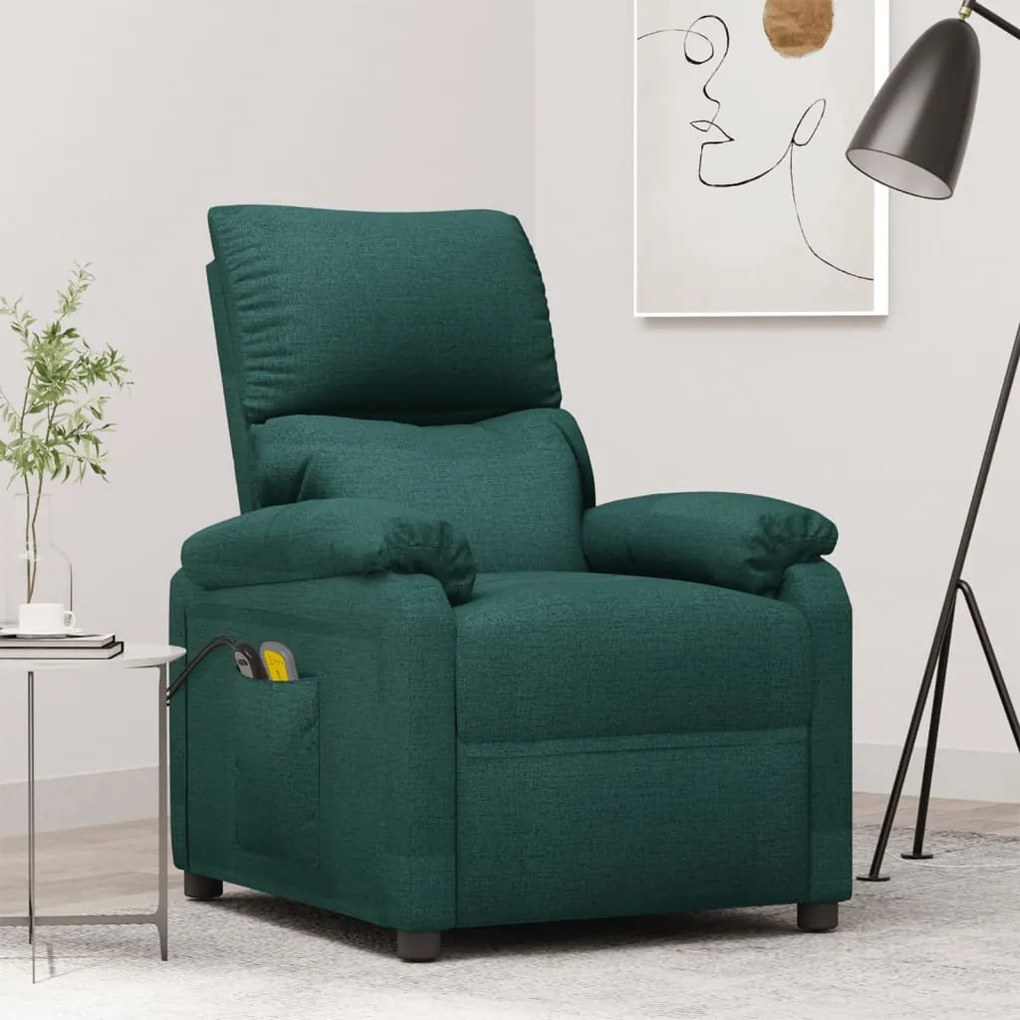 Elektrické masážní křeslo tmavě zelené textil 3098436