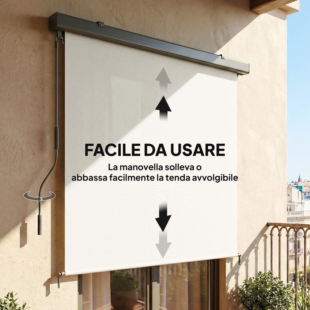 Outsunny bezšňůrová venkovní roletta, UPF50+ voděodolné stínění pro terasu, balkon nebo altánek, 250 × 160 cm, krémová