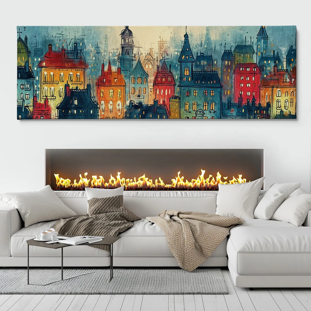 Obraz na plátně - Věže, střechy, Vinohrady FeelHappy.cz Velikost obrazu (šířka x výška): 150 x 50 cm