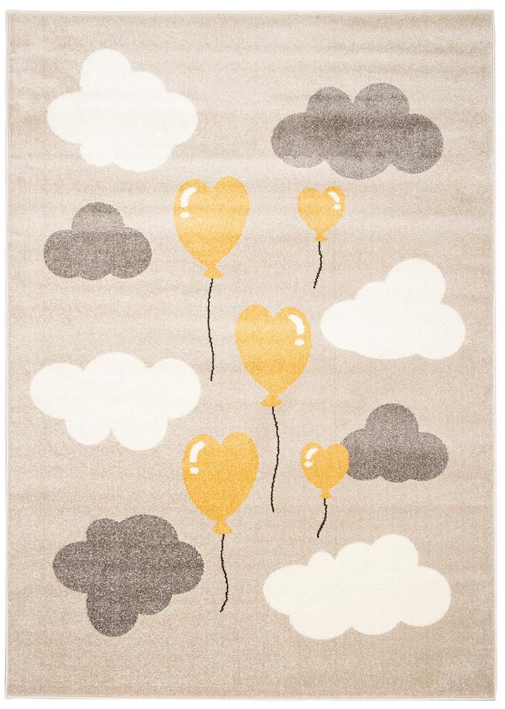 Dětský kusový koberec FIESTA 36326 Mráčky Balónky béžový žlutý Rozměr: 160x230 cm