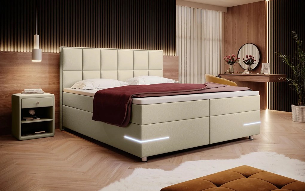 K&M postele Boxspring postel MILANO bez úložného prostoru s LED Velikost postele: 120 × 200 cm, Výběr matrace: Taštičková zónová matrace - měkká (70–…