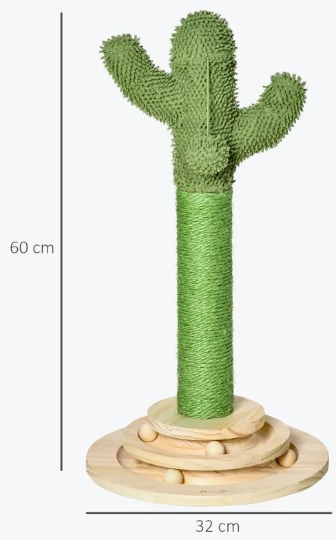Škrabadlo pro kočky, vzhled kaktus, zelené, 60 cm D30-453